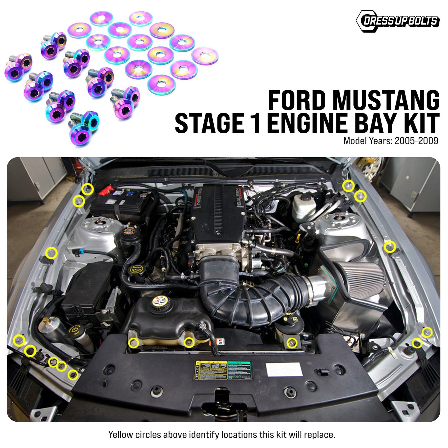 Stage 1 Titanium Hardware Engine Bay Kit - Ford Mustang (2005-2009 ...