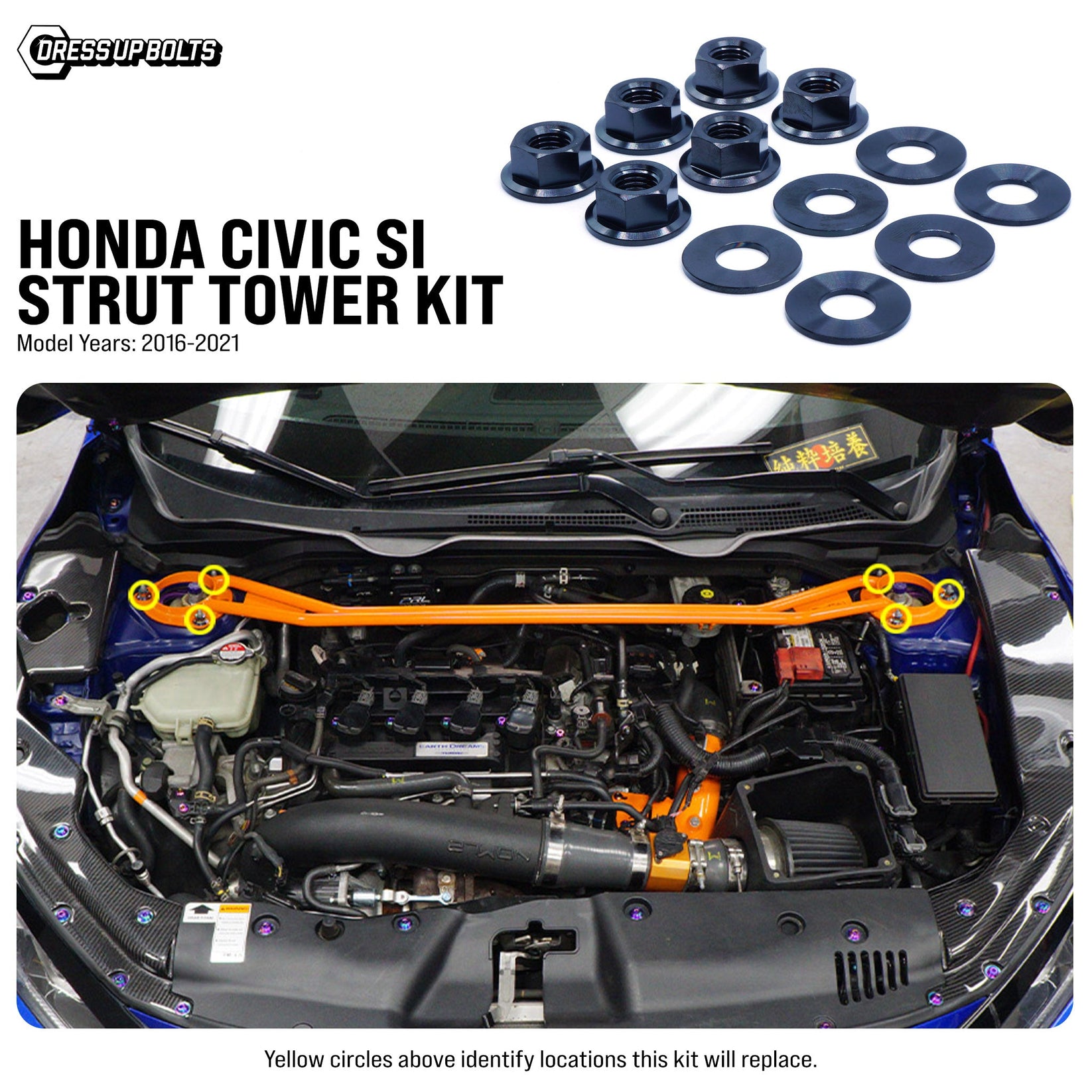 Titanium Hardware Strut Tower Kit - Honda Civic Si (2016-2021) - Island ...