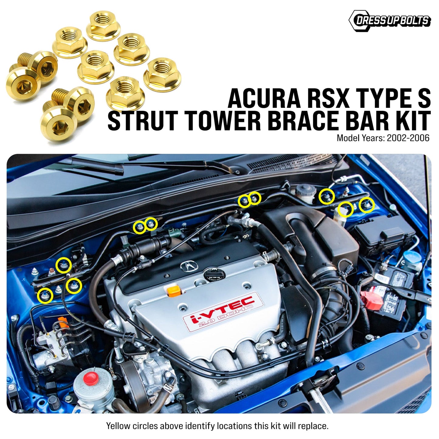 Titanium Hardware Strut Tower Brace Bar Kit - Acura RSX Type S (2002-2 ...