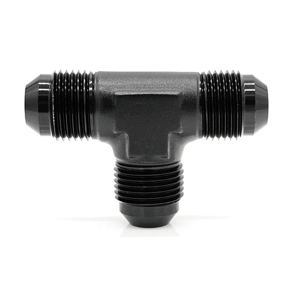 -12AN Male AN Flare Tee, Black Hard Anodized Aluminum - Island Racewerks