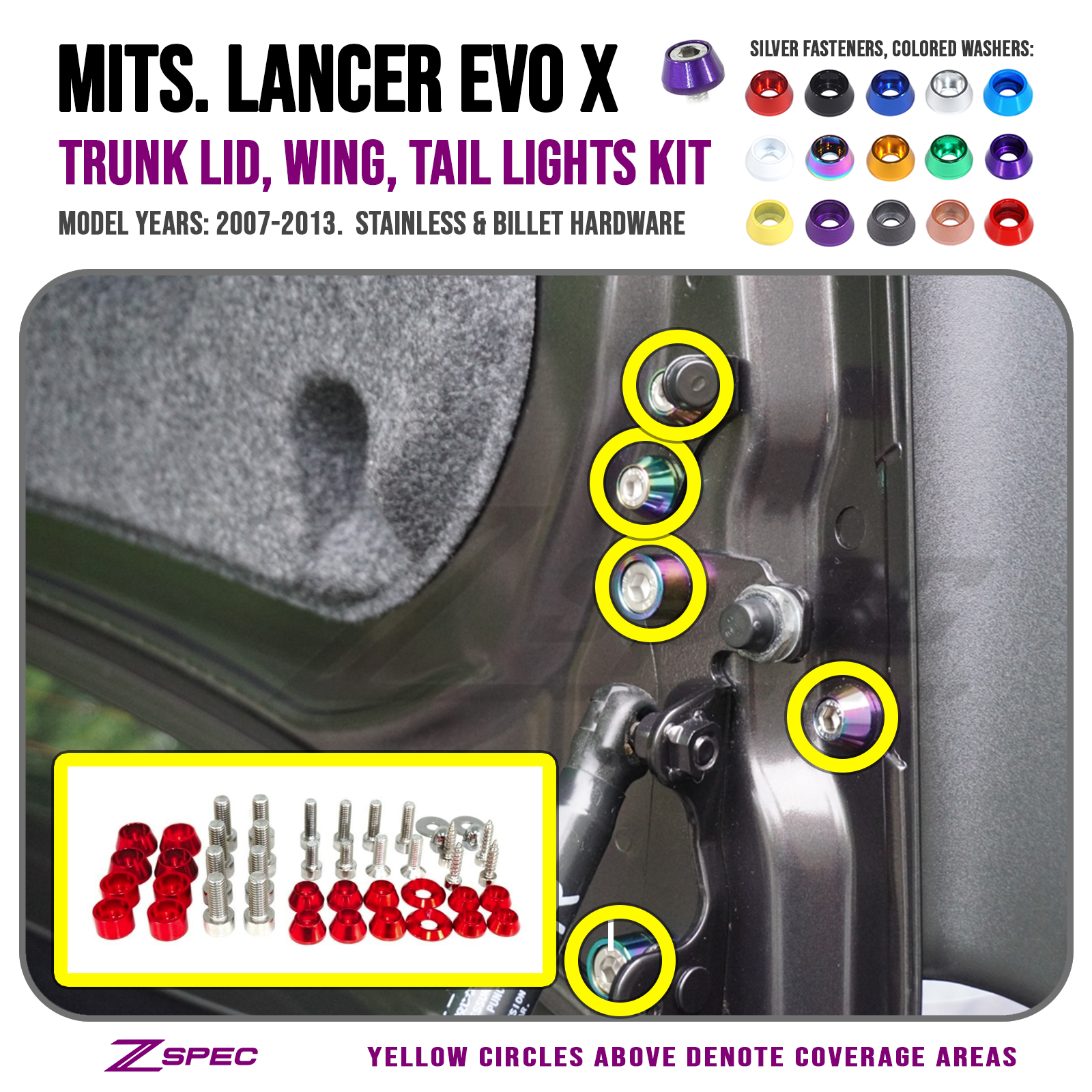 ZSPEC Trunk-Area Fastener Kit for '07-13 Mitsubishi Lancer EVO 10, Sta ...