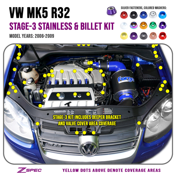 ZSPEC "Stage 3" Dress Up Bolts® Fastener Kit for '06-09 VW Golf R32 MK ...